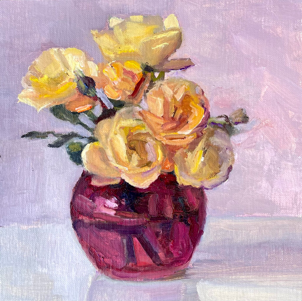 Yellow Roses in Raspberry Glass - Co|So - Copley Society of Art